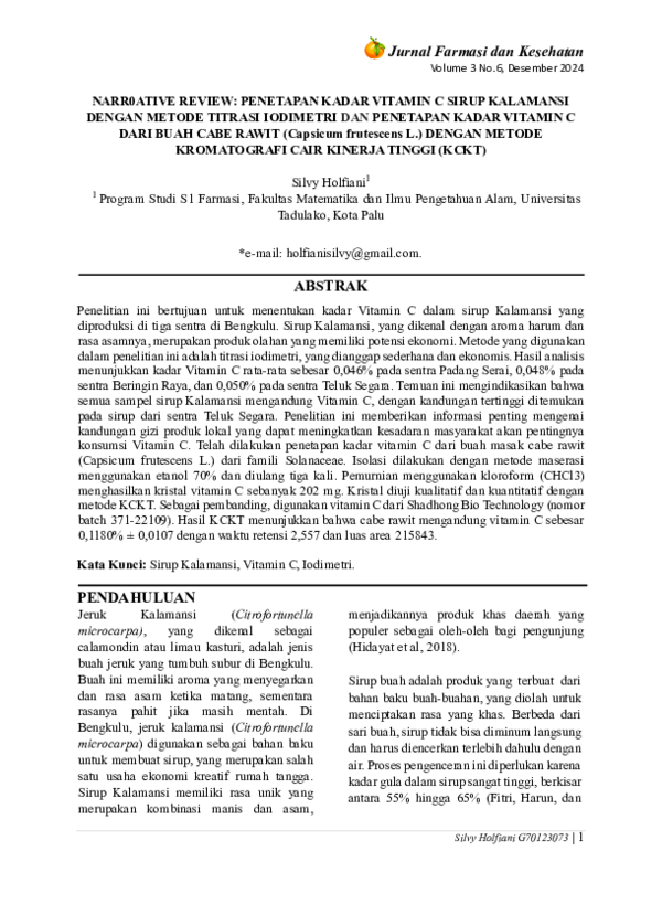 (PDF) Narrative Review Jurnal: Silvy Holfiani G70123073 C