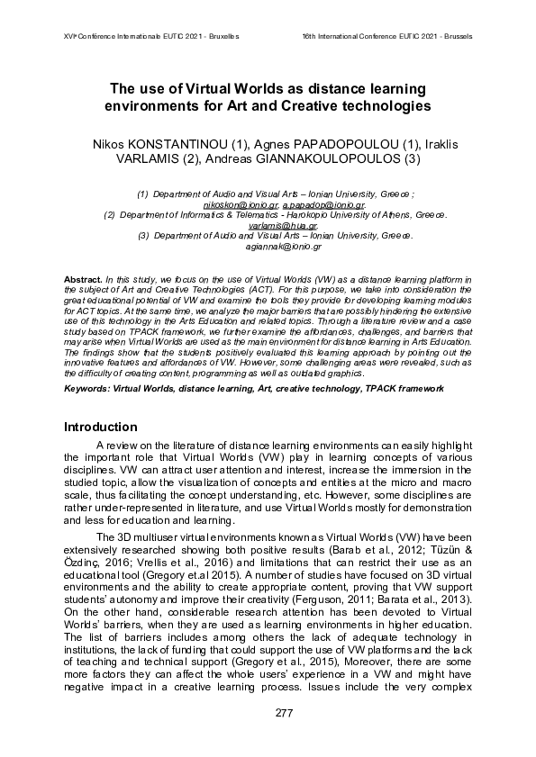 (PDF) The use of Virtual Worlds as distance learning environments for ...