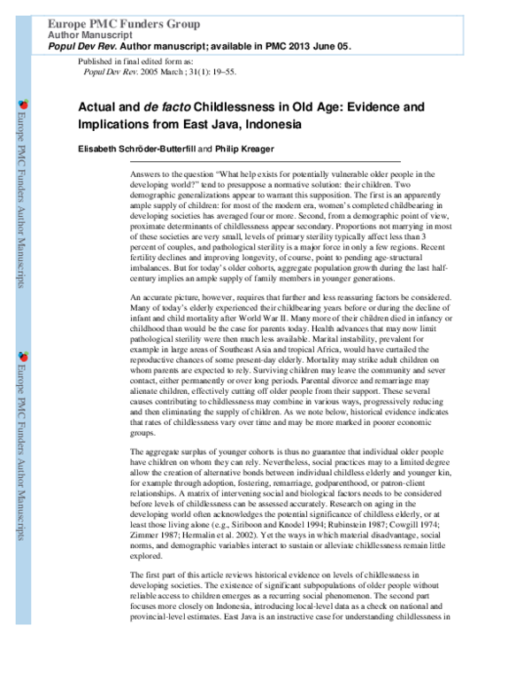 (PDF) Actual and de facto Childlessness in Old Age: Evidence and ...