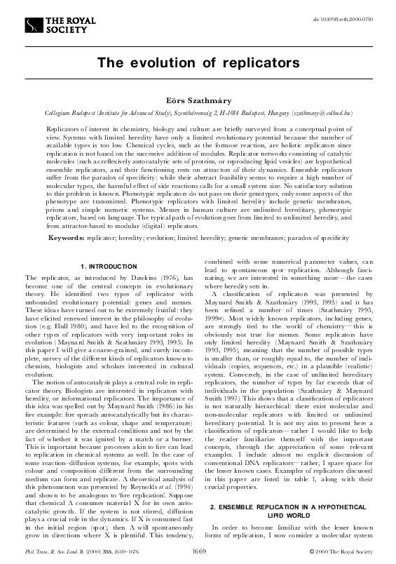 (PDF) The evolution of replicators