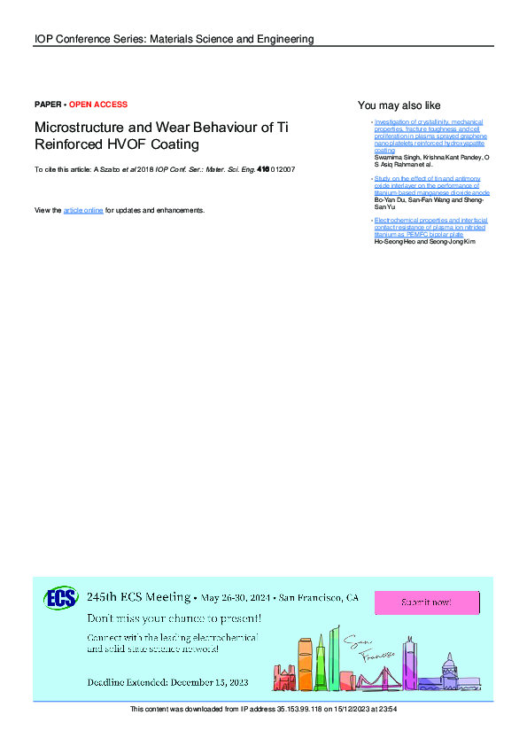 (PDF) Microstructure and Wear Behaviour of Ti Reinforced HVOF Coating