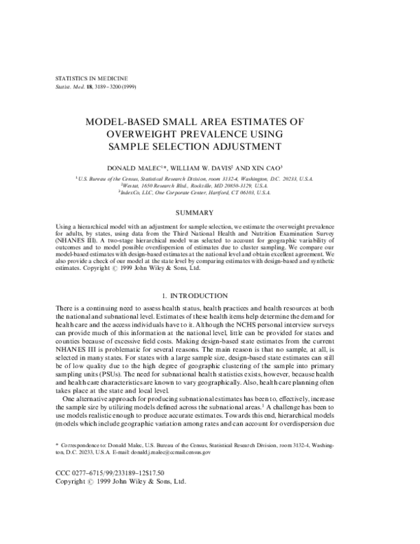 (PDF) Model-based small area estimates of overweight prevalence using ...
