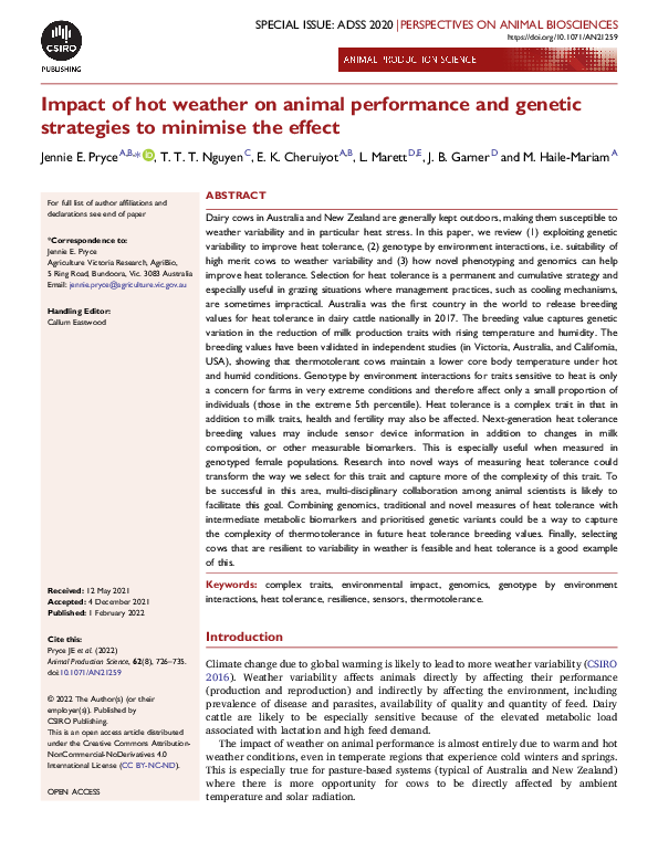 (PDF) Impact of hot weather on animal performance and genetic ...