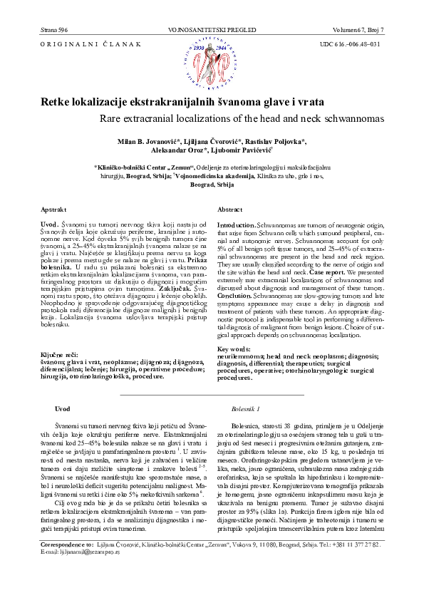 (PDF) Rare extracranial localizations of the head and neck schwannomas ...