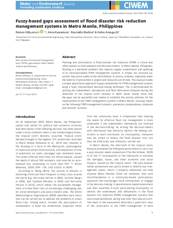 (PDF) Fuzzy‐based gaps assessment of flood disaster risk reduction management systems in Metro ...