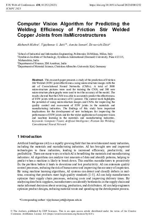 (PDF) Computer Vision Algorithm for Predicting the Welding Efficiency ...