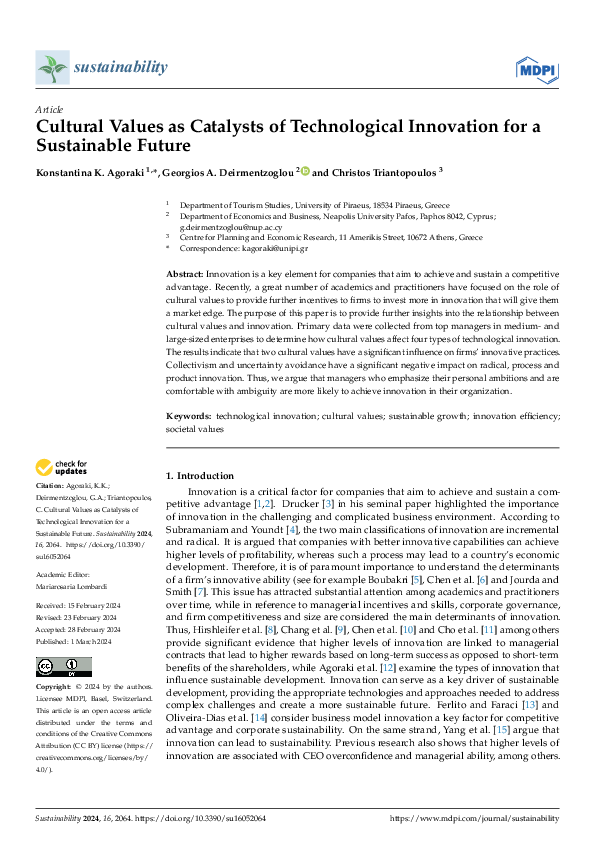 (PDF) Cultural Values as Catalysts of Technological Innovation for a Sustainable Future