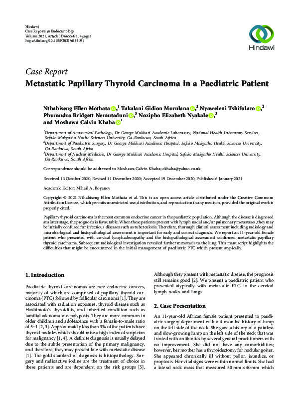 (PDF) Metastatic Papillary Thyroid Carcinoma in a Paediatric Patient