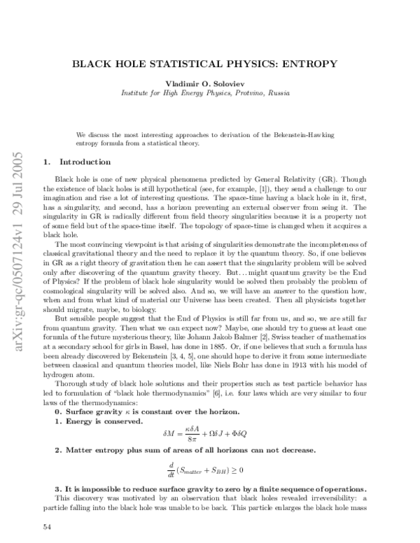 (PDF) Black Hole Statistical Physics: Entropy