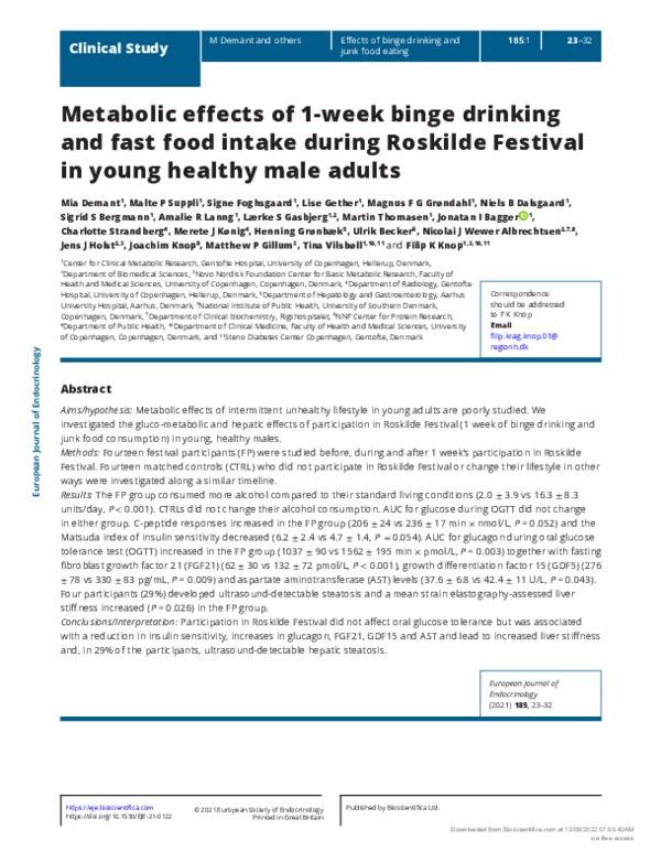 (PDF) Metabolic effects of 1-week binge drinking and fast food intake ...