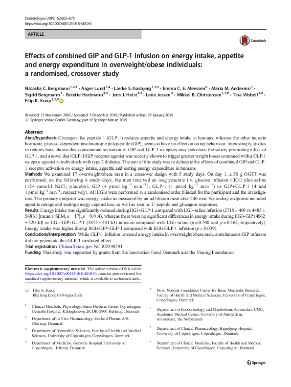 (PDF) Effects of combined GIP and GLP-1 infusion on energy intake ...