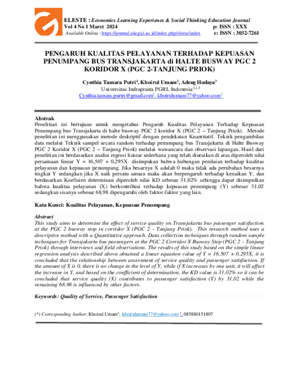 (PDF) PENGARUH KUALITAS PELAYANAN TERHADAP KEPUASAN PENUMPANG BUS TRANSJAKARTA di HALTE BUSWAY ...