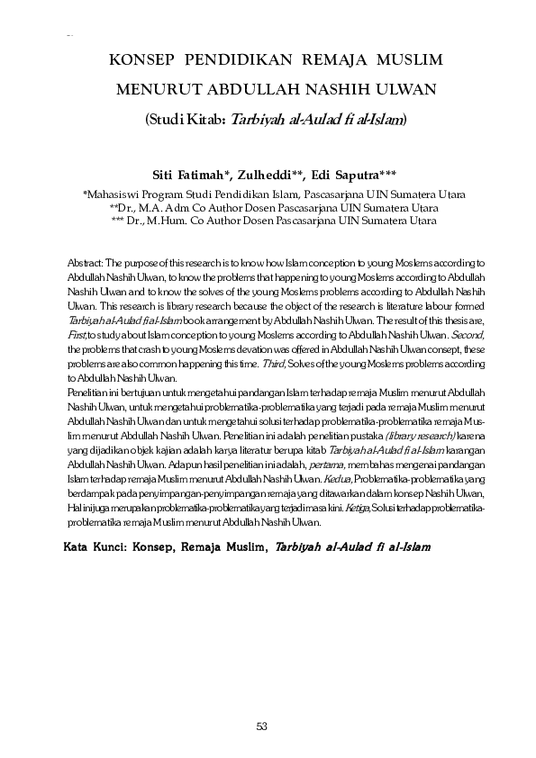 (PDF) Konsep Pendidikan Remaja Muslim Menurut Abdullah Nashih Ulwan ...