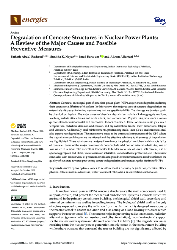 (PDF) Degradation of Concrete Structures in Nuclear Power Plants: A Review of the Major Causes ...