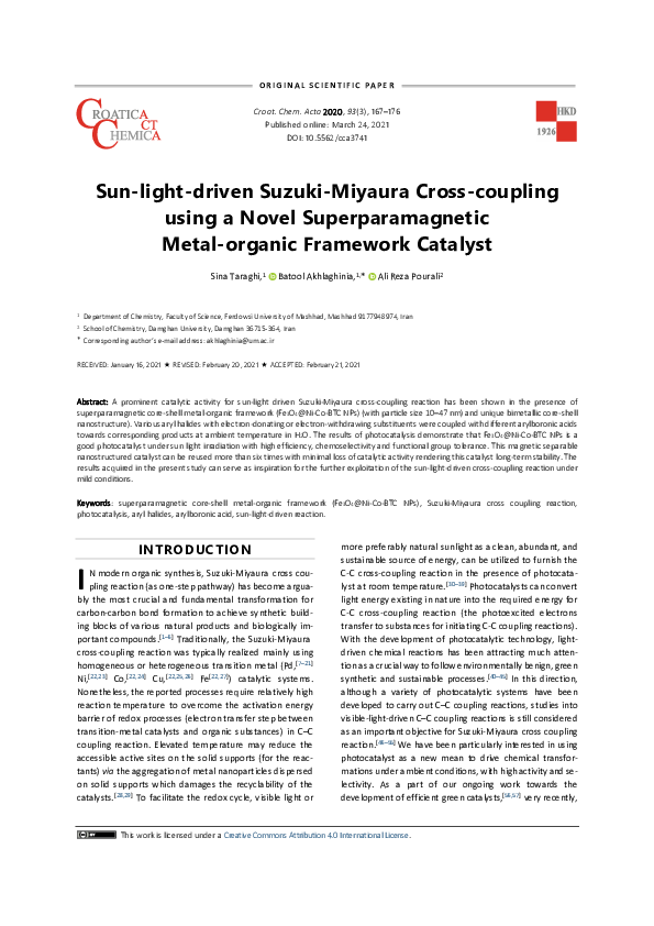 (PDF) Sun-light-driven Suzuki-Miyaura Cross-coupling using a Novel ...