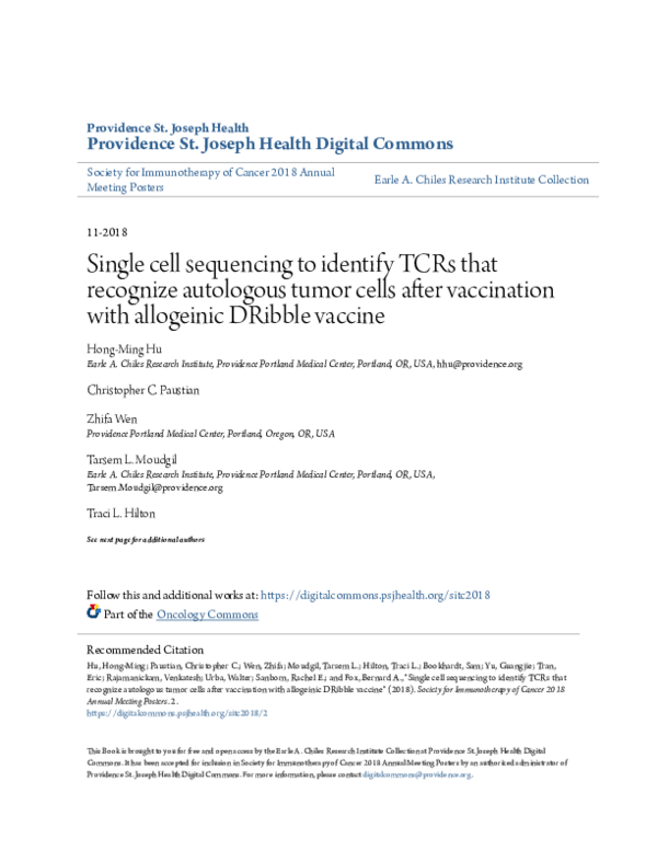 (PDF) Single cell sequencing to identify TCRs that recognize autologous tumor cells after ...