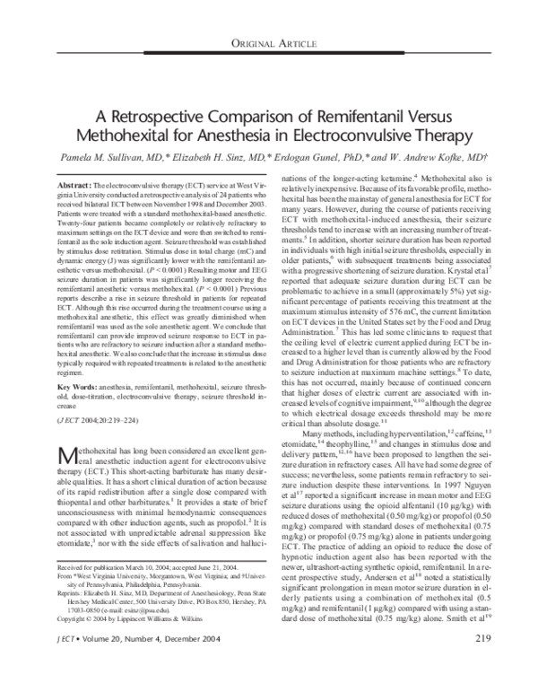(PDF) A Retrospective Comparison of Remifentanil Versus Methohexital for Anesthesia in ...
