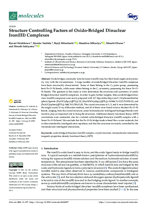 (PDF) Structure Controlling Factors of Oxido-Bridged Dinuclear Iron(III) Complexes