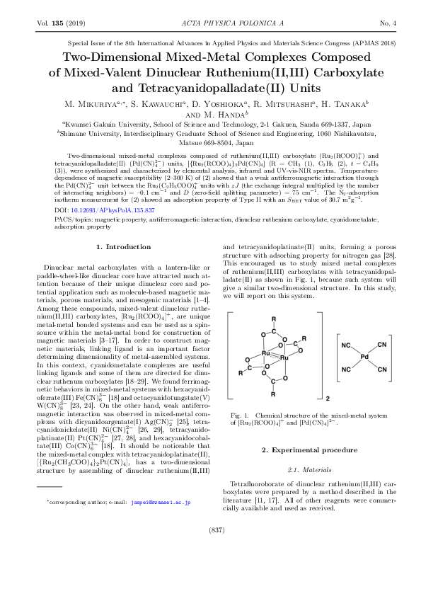 (PDF) Two-Dimensional Mixed-Metal Complexes Composed of Mixed-Valent ...