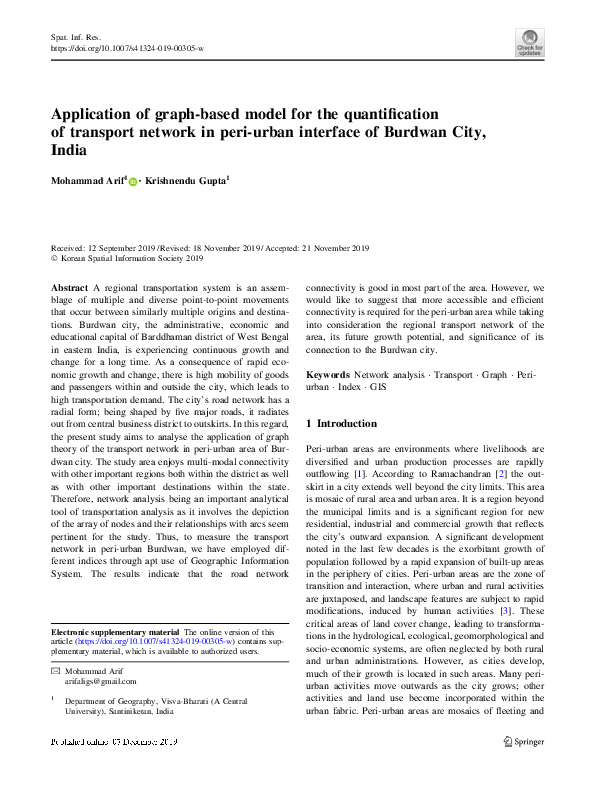 (PDF) Application of graph-based model for the quantification of transport network in peri-urban ...