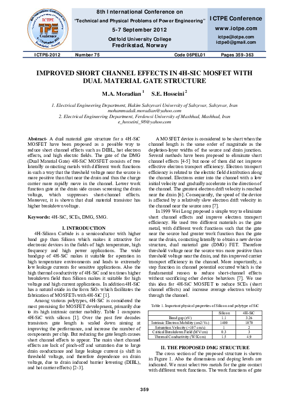(PDF) Improved Short Channel Effects in 4H-SIC Mosfet with Dual ...