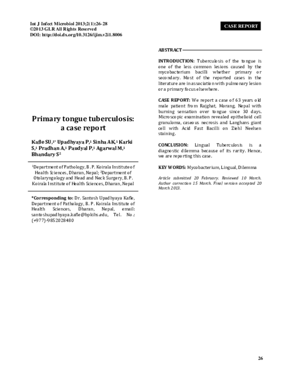 (PDF) Primary tongue tuberculosis: a case report