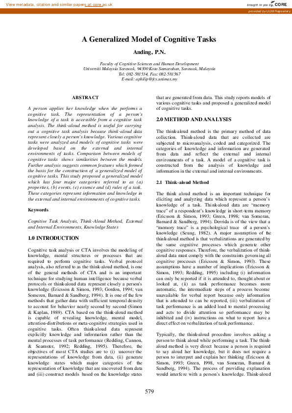 (PDF) A generalized model of cognitive tasks | Dr. Philip Nuli Anding - Academia.edu