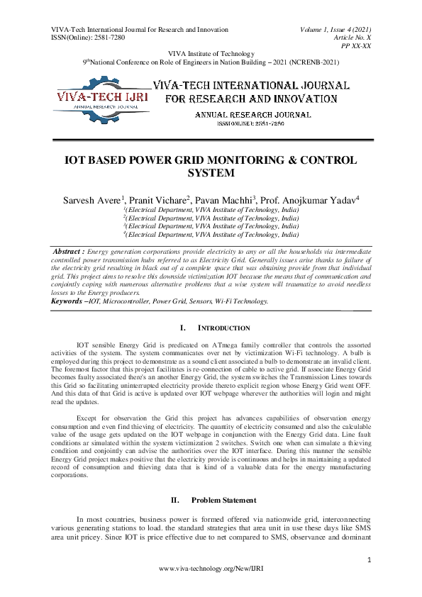 (PDF) Iot Based Power Grid Monitoring & Control System | anojkumar yadav - Academia.edu
