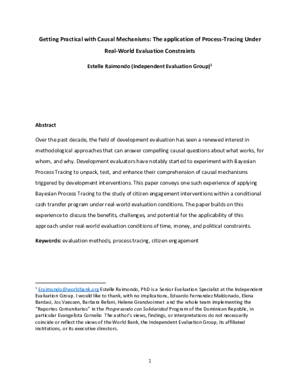 (PDF) Getting Practical With Causal Mechanisms: The application of Process‐Tracing Under Real ...