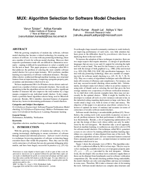 (PDF) MUX: algorithm selection for software model checkers