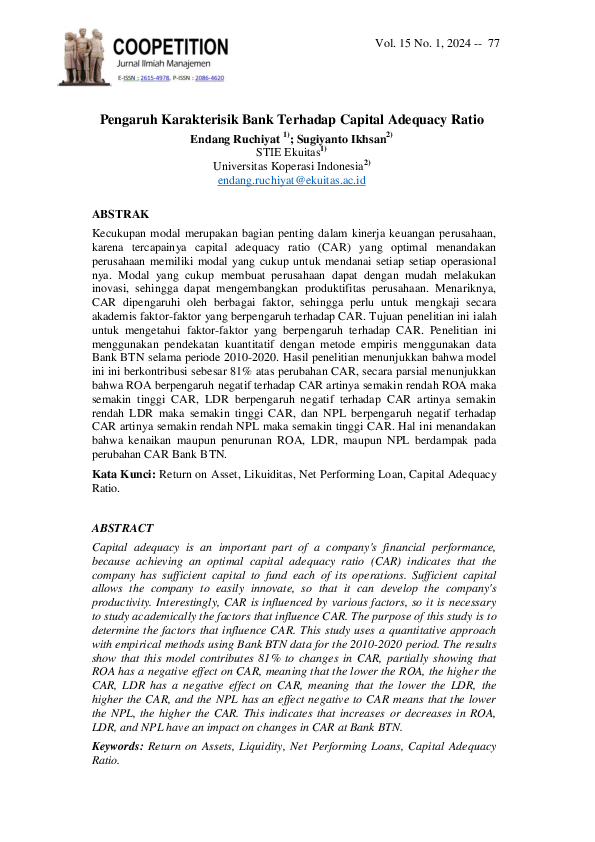 (PDF) Pengaruh Karakterisik Bank Terhadap Capital Adequacy Ratio