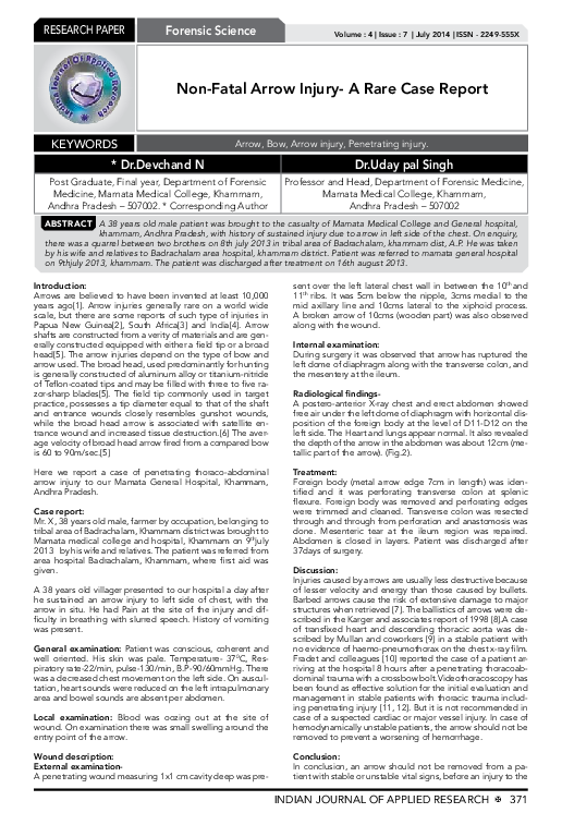 (PDF) Non-Fatal Arrow Injury- A Rare Case Report