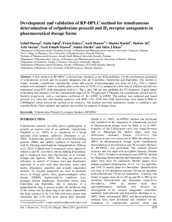 Pdf Simultaneous Rp Hplc Of Cefpodoxime And H2 Blockers