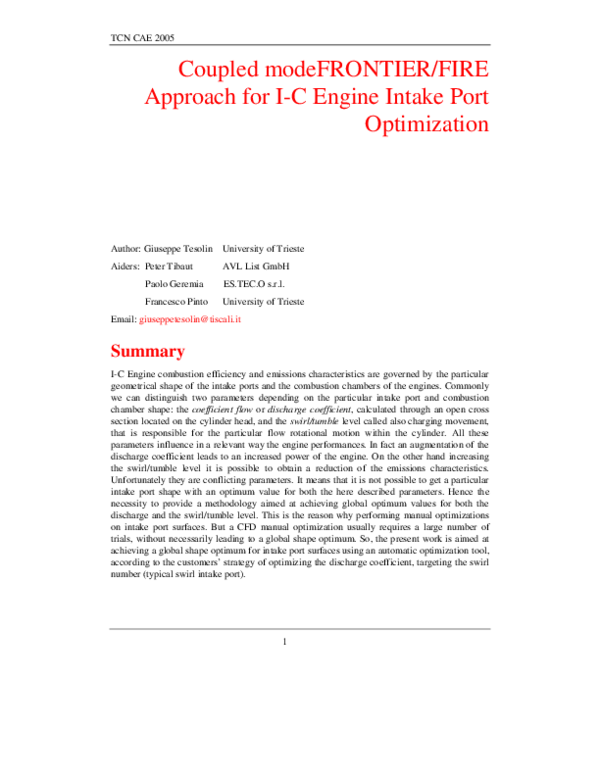 (PDF) Coupled modeFRONTIER/FIRE Approach for IC Engine Intake Port ...