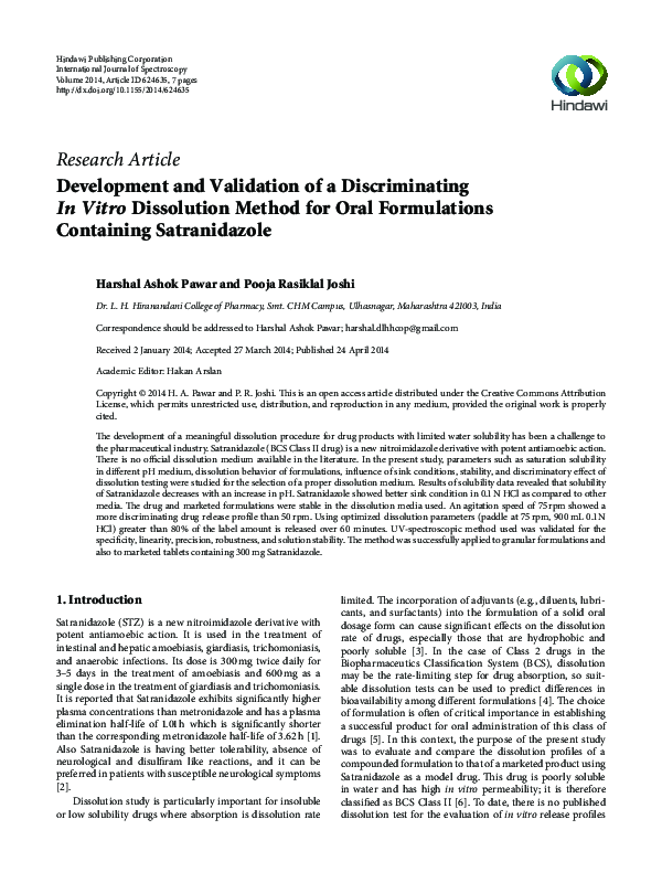Pdf Development And Validation Of A Discriminating In Vitro Dissolution Method For Oral