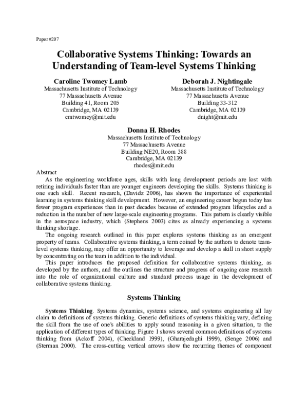 (PDF) Collaborative Systems Thinking: Towards an Understanding of Team-level Systems Thinking