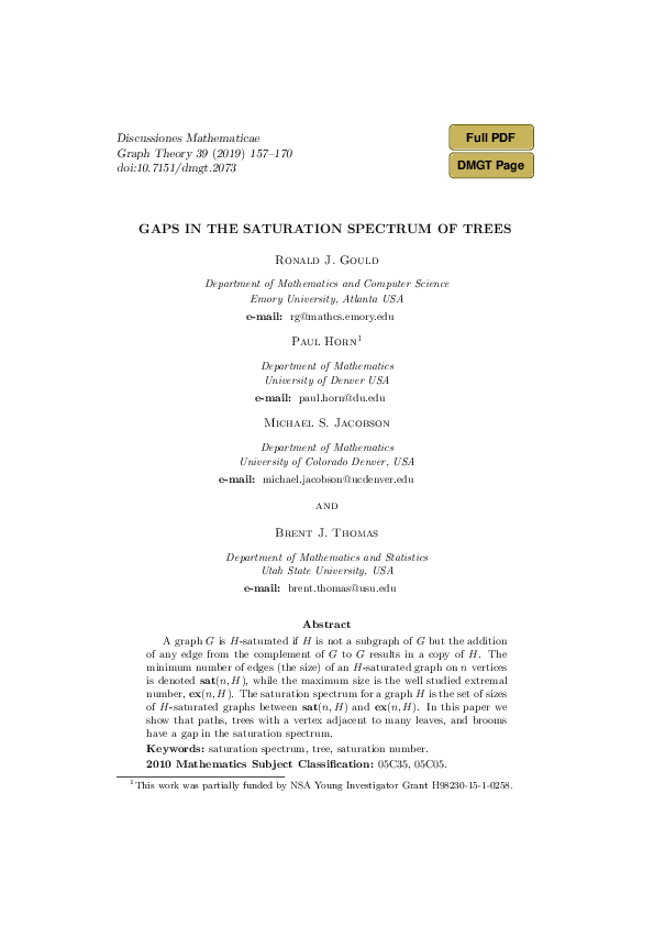 (PDF) Gaps in Saturation Spectrum of Trees