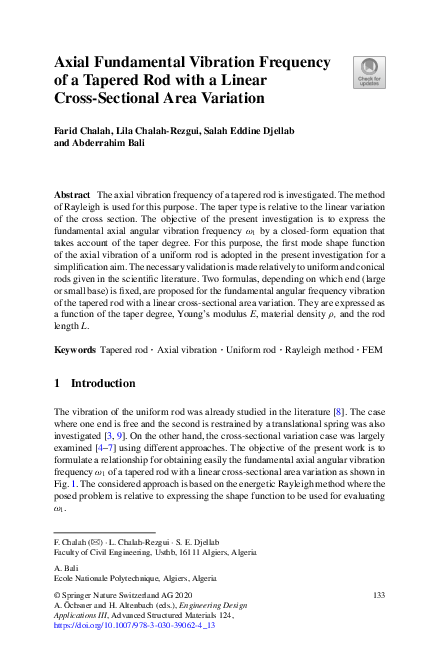 (PDF) Axial Fundamental Vibration Frequency of a Tapered Rod with a Linear Cross-Sectional Area ...