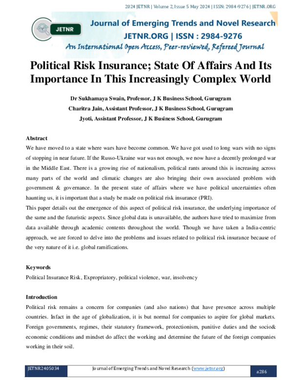 (PDF) Political Risk Insurance; State Of Affairs And Its Importance In ...