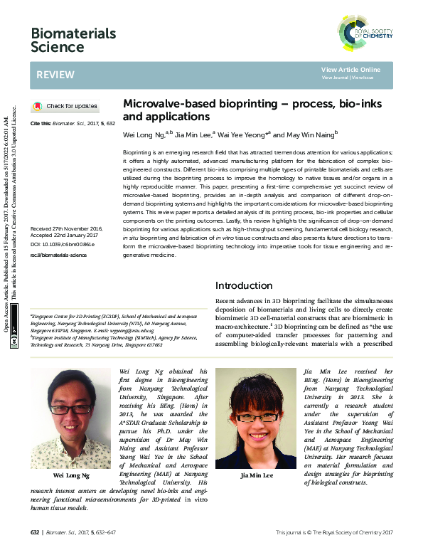 (PDF) Microvalve-based bioprinting - process, bio-inks and applications