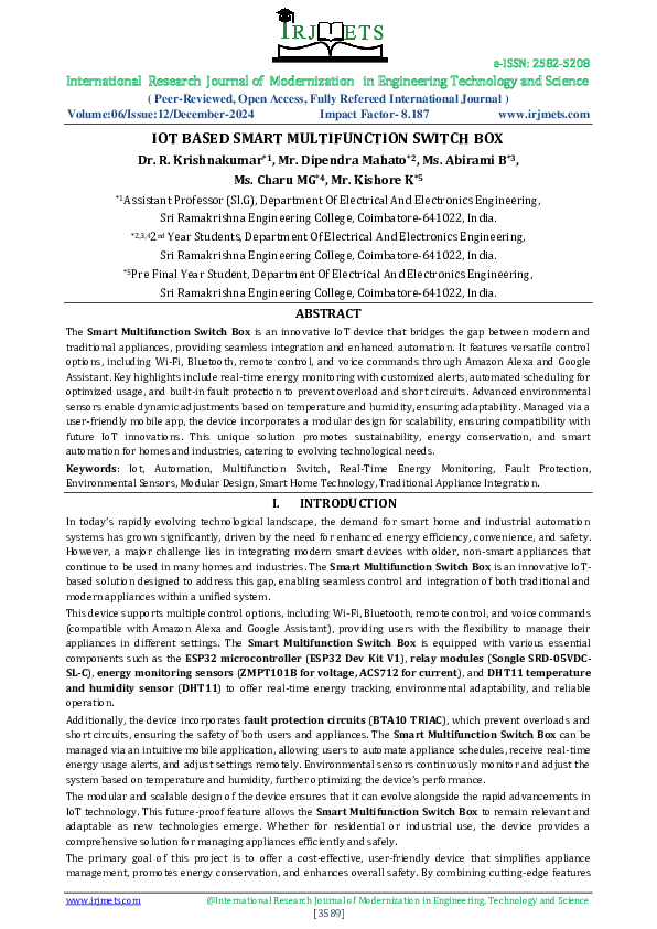 (PDF) IoT Based Smart Multifunction Switch Box
