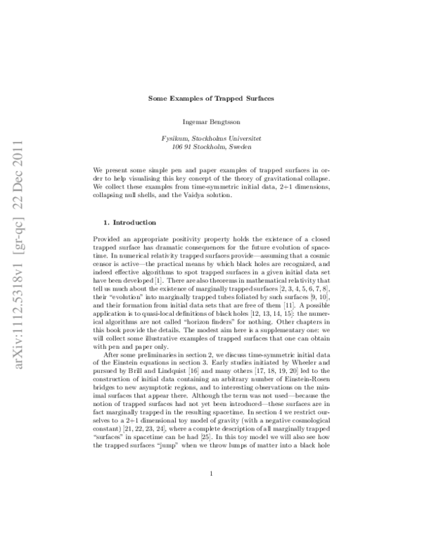 (PDF) Some examples of trapped surfaces