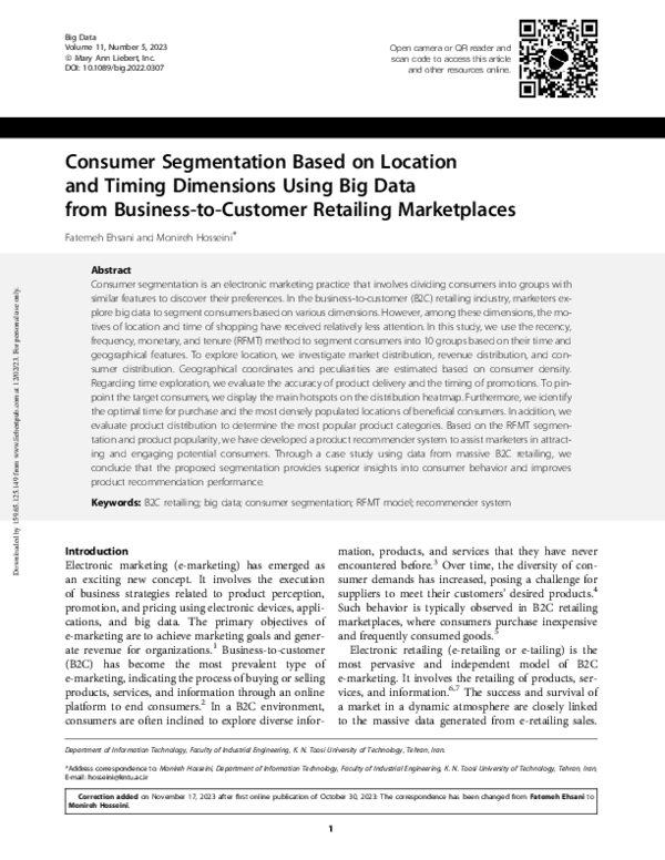 (PDF) Consumer segmentation based on location and timing dimensions ...