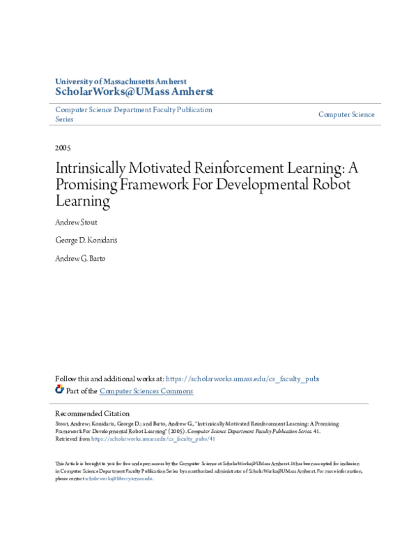 (PDF) Intrinsically Motivated Reinforcement Learning: A Promising Framework for Developmental ...