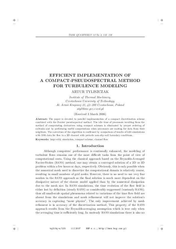 Pdf Efficient Implementation Of A Compact Pseudospectral Method For Turbulence Modeling
