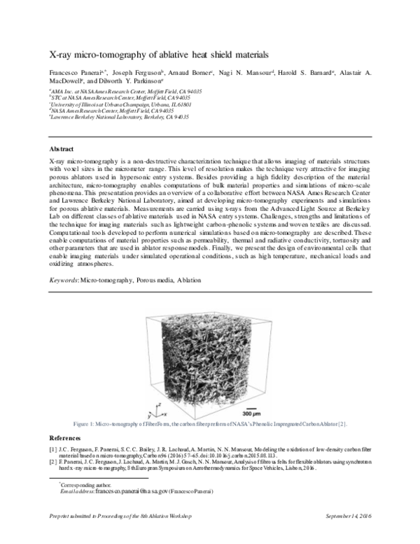 (PDF) X-ray Micro-Tomography of Ablative Heat Shield Materials
