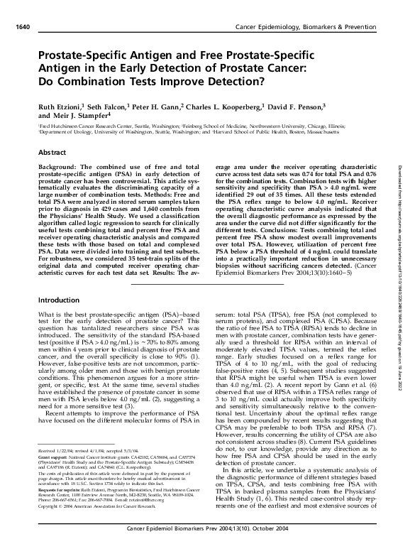 (PDF) Prostate-specific antigen and free prostate-specific antigen in ...