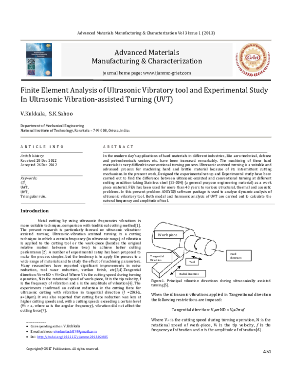 (PDF) Finite Element Analysis of Ultrasonic Vibratory tool and ...