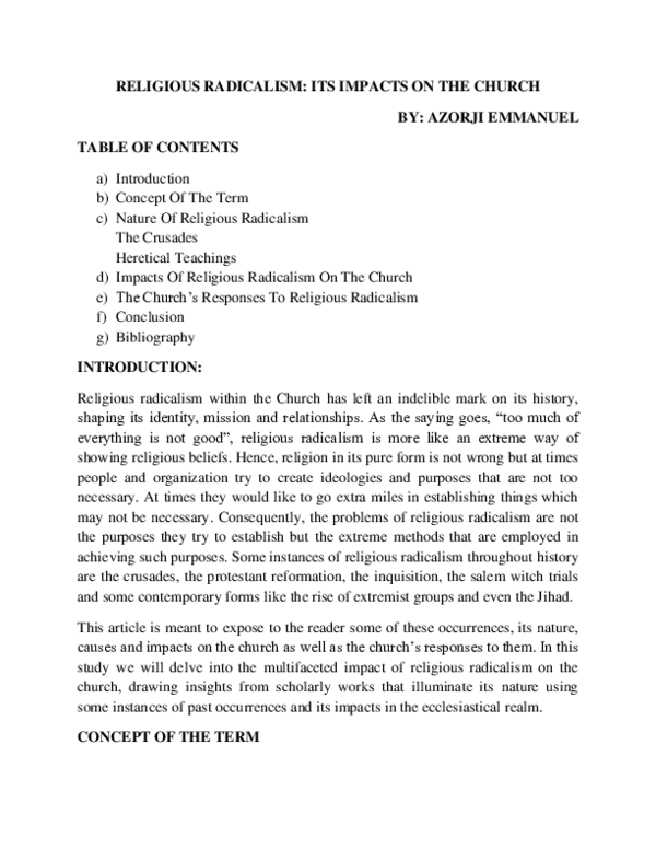 (PDF) RELIGIOUS RADICALISM