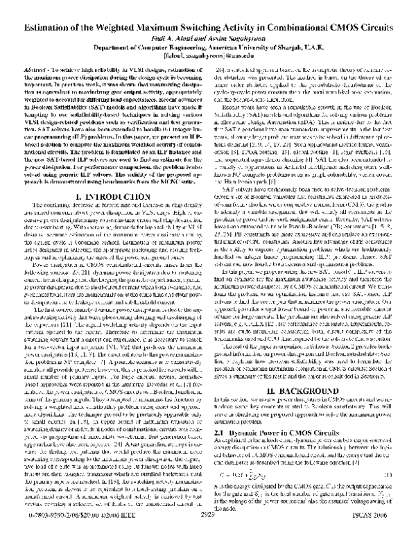 Pdf Estimation Of The Weighted Maximum Switching Activity In Combinational Cmos Circuits
